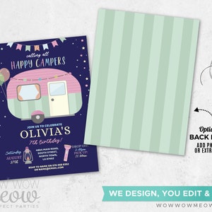 Camper Van Birthday Invitation Pink Campers INSTANT DOWNLOAD - Etsy