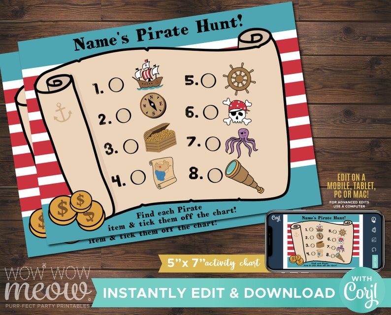 Pirate Scavenger Hunt Activity Sheet Treasure Ship Game - Etsy Canada