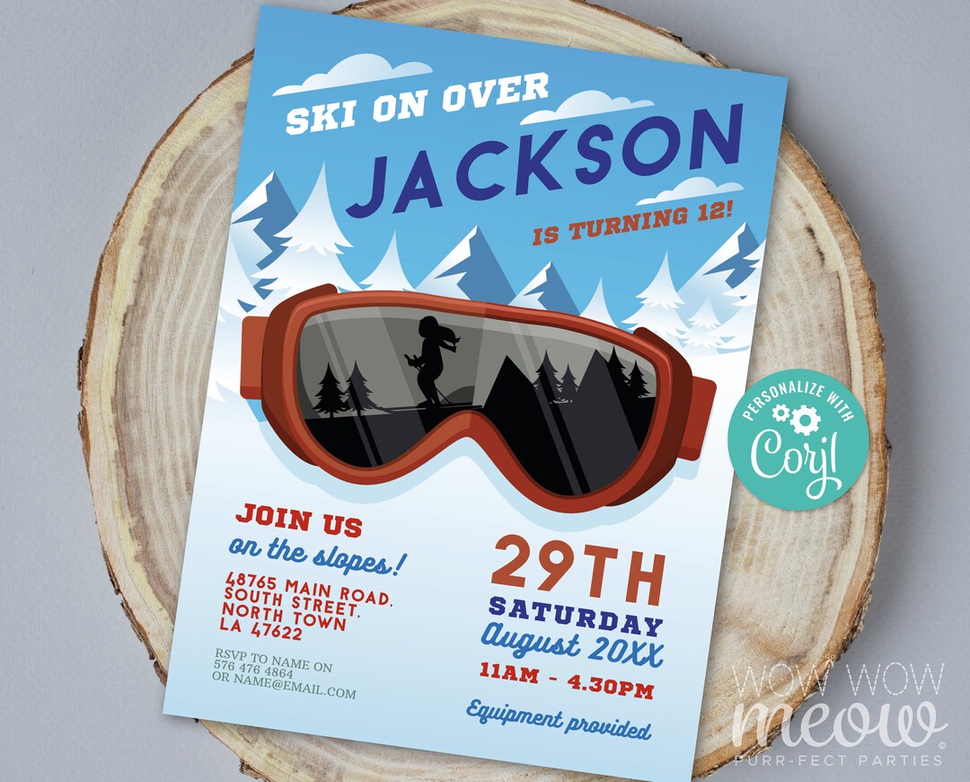 Ski Invitation Birthday Dry Slope Skiing Party INSTANT DOWNLOAD Invite ...