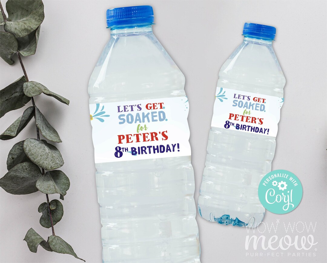 Water Party Bottle Labels Editable Birthday Party Gift Gun Fight Soaked ...