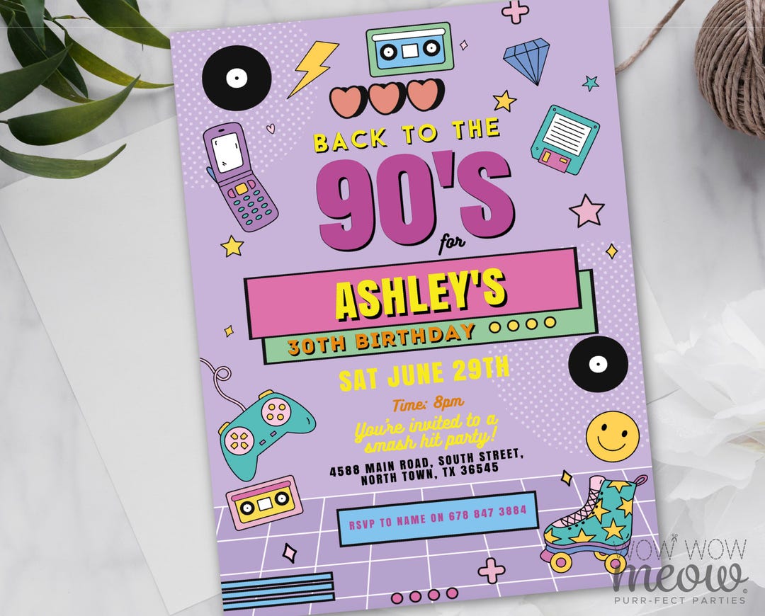 90s Birthday Invitation Nineties 1990s Any Age Smash Hits Music Disco ...