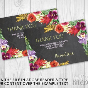 Aloha Thank You Cards Party Chalk Luau INSTANT DOWNLOAD Tiki Hawaii ...