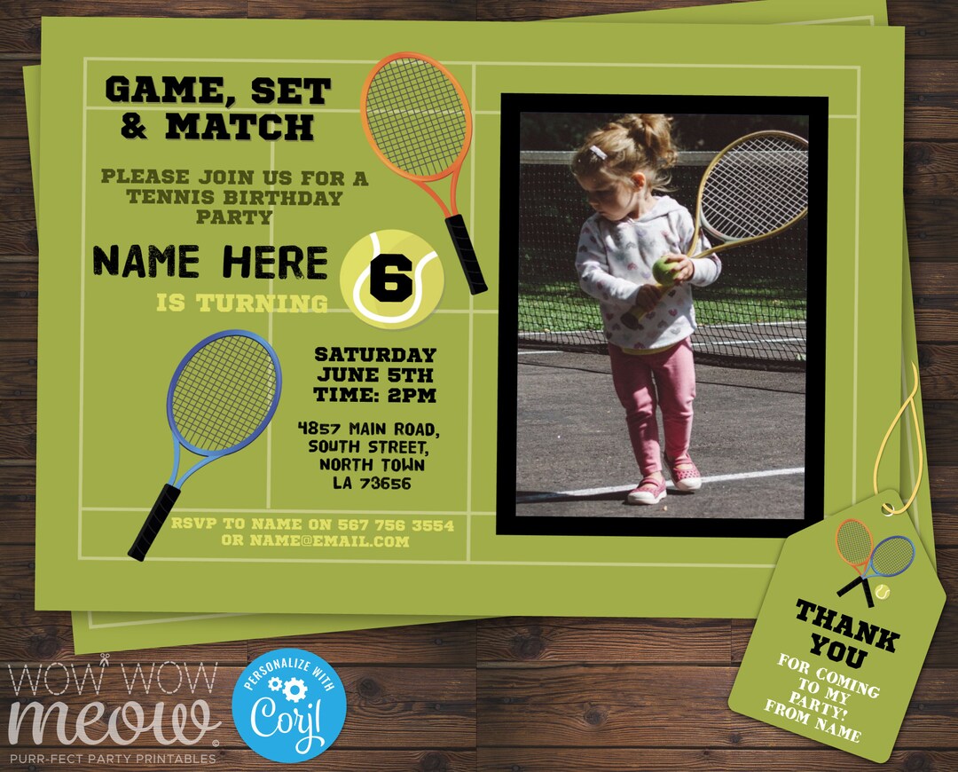 Tennis Invitation Sports Birthday Photo Party INSTANT DOWNLOAD Racket ...