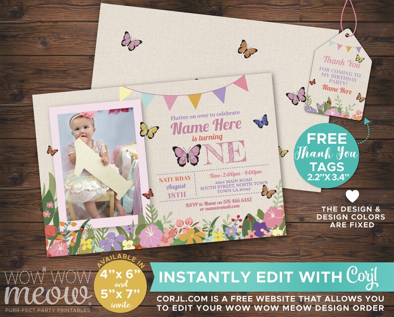 Butterfly Birthday Invitations First Birthday ONE 1st 1 - Etsy