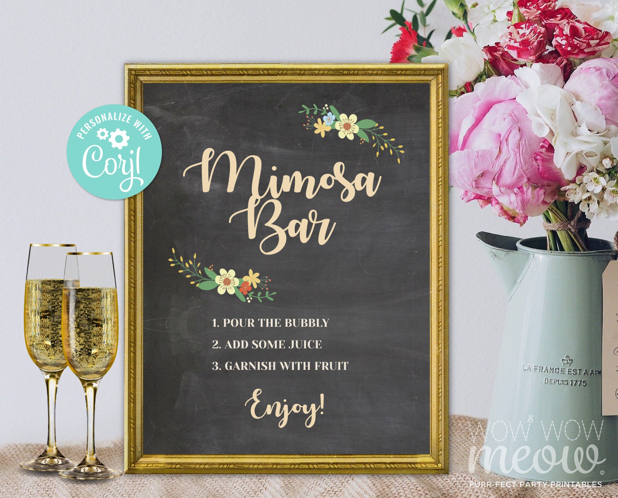 MIMOSA BAR Sign Chalk Tags & Tents Signs Printables Floral - Etsy