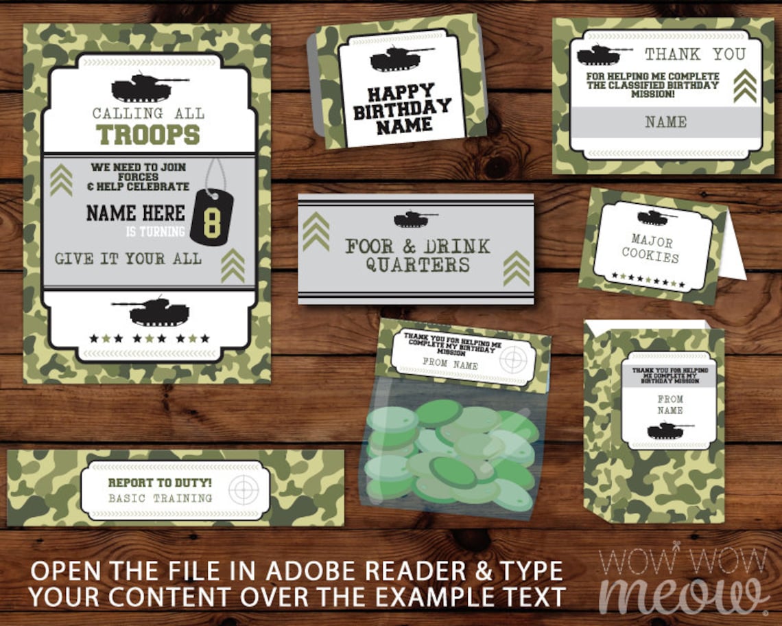Camouflage Army Party Package Invitation Birthday Military - Etsy