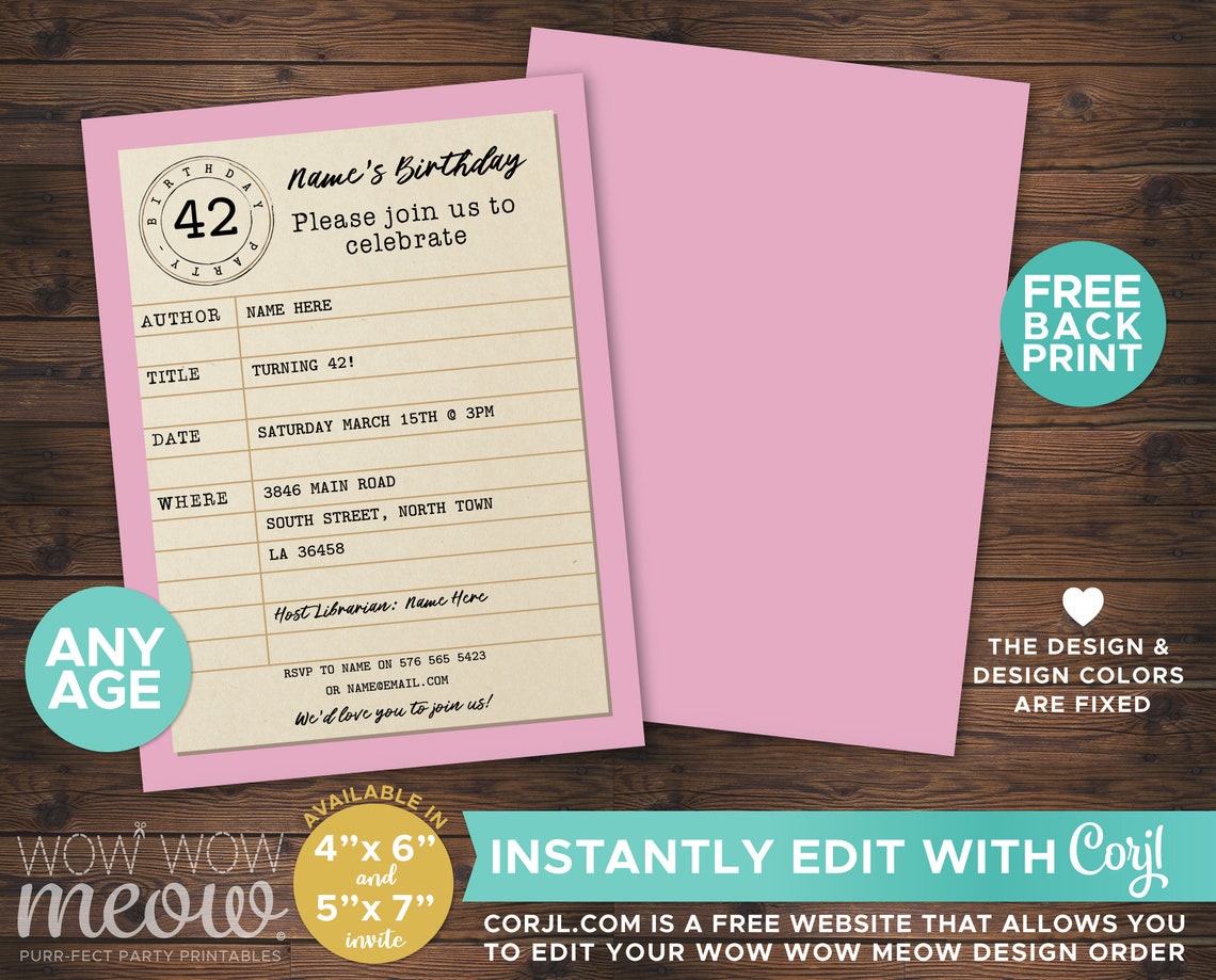 Library Card Birthday Invitation INSTANT DOWNLOAD Party - Etsy