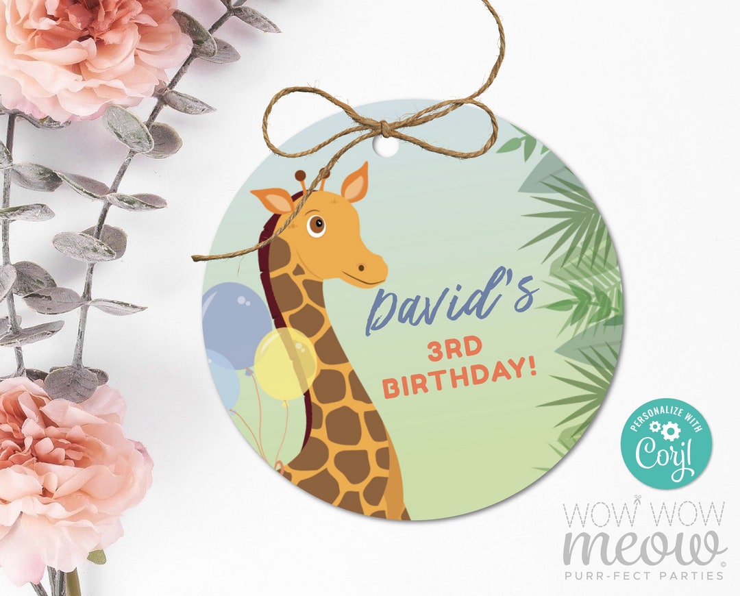 Giraffe Thank You Tags Birthday Party Gift Tags Jungle Wild Zoo Safari ...