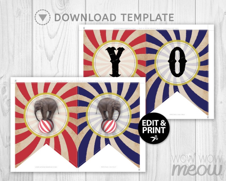 Vintage Circus Carnival Party Banner INSTANT DOWNLOAD Red Blue - Etsy