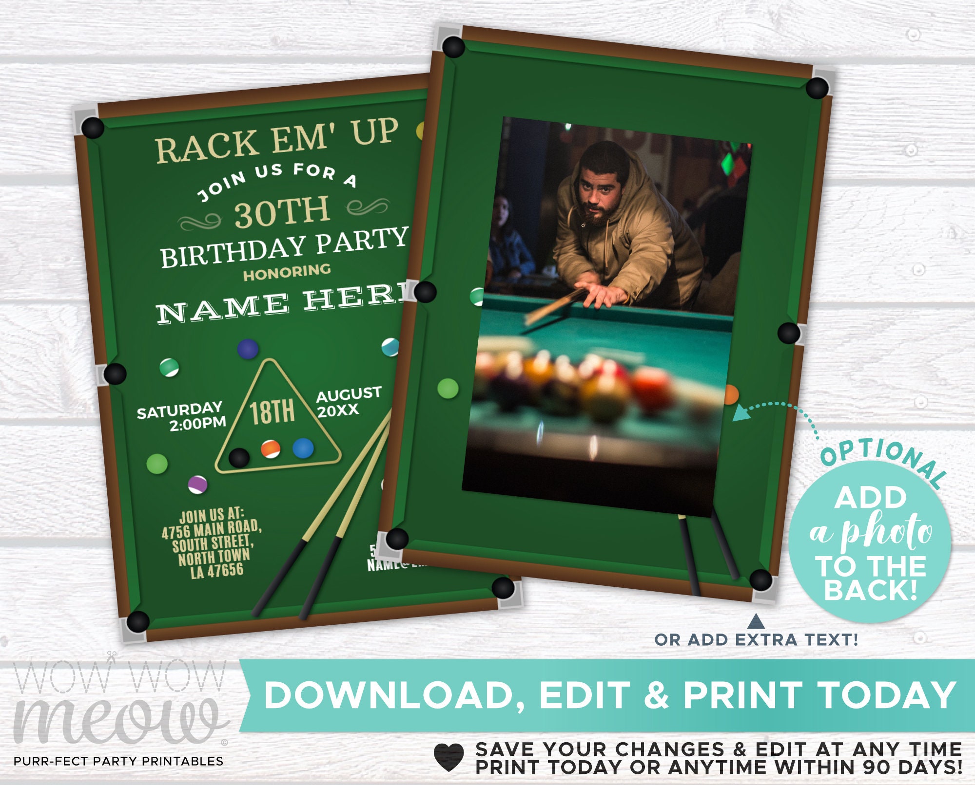 Snooker Invitations Pool Birthday Invites Billiards INSTANT - Etsy México