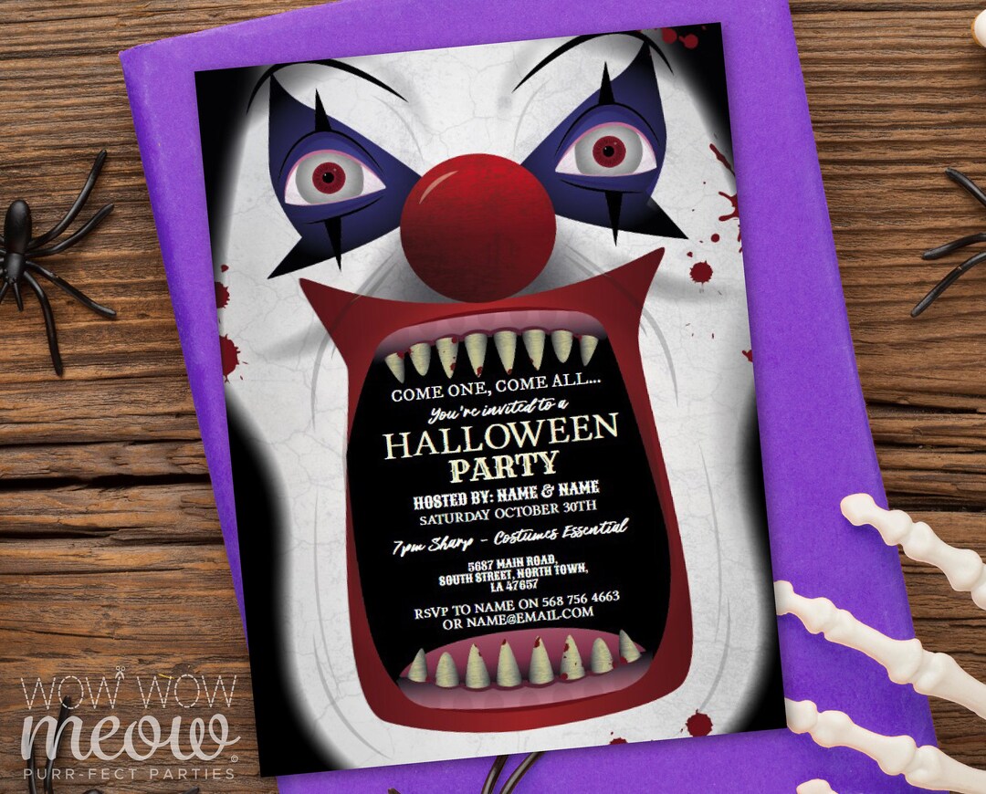 Clown Halloween Invitations Scary Horror Carnival Party Printable ...