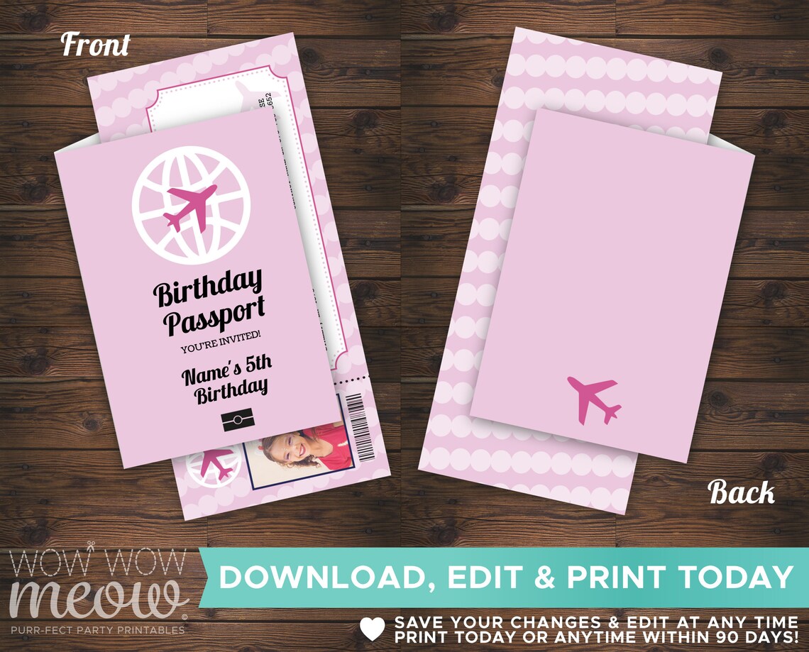 AIRPLANE Invite Ticket Invitation Photo Pink Aeroplane - Etsy