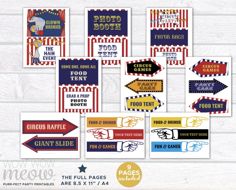 Circus Party Signs INSTANT DOWNLOAD Direction Arrow Signpost ...