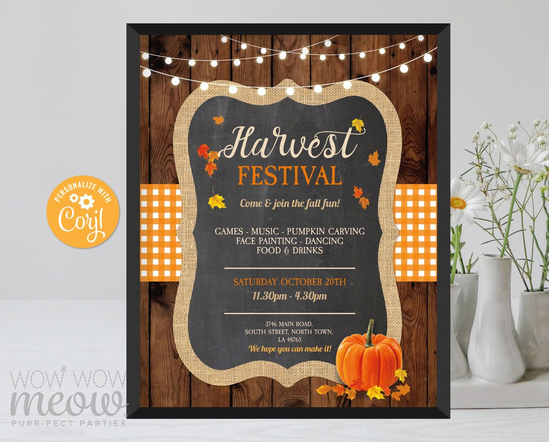 Harvest Festival Pumpkin Editable Sign Autumn Party Fall 16 X 20 Inches ...