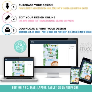 Monkey Birthday Thank You Tags Blue Birthday Party Gift Party Go ...