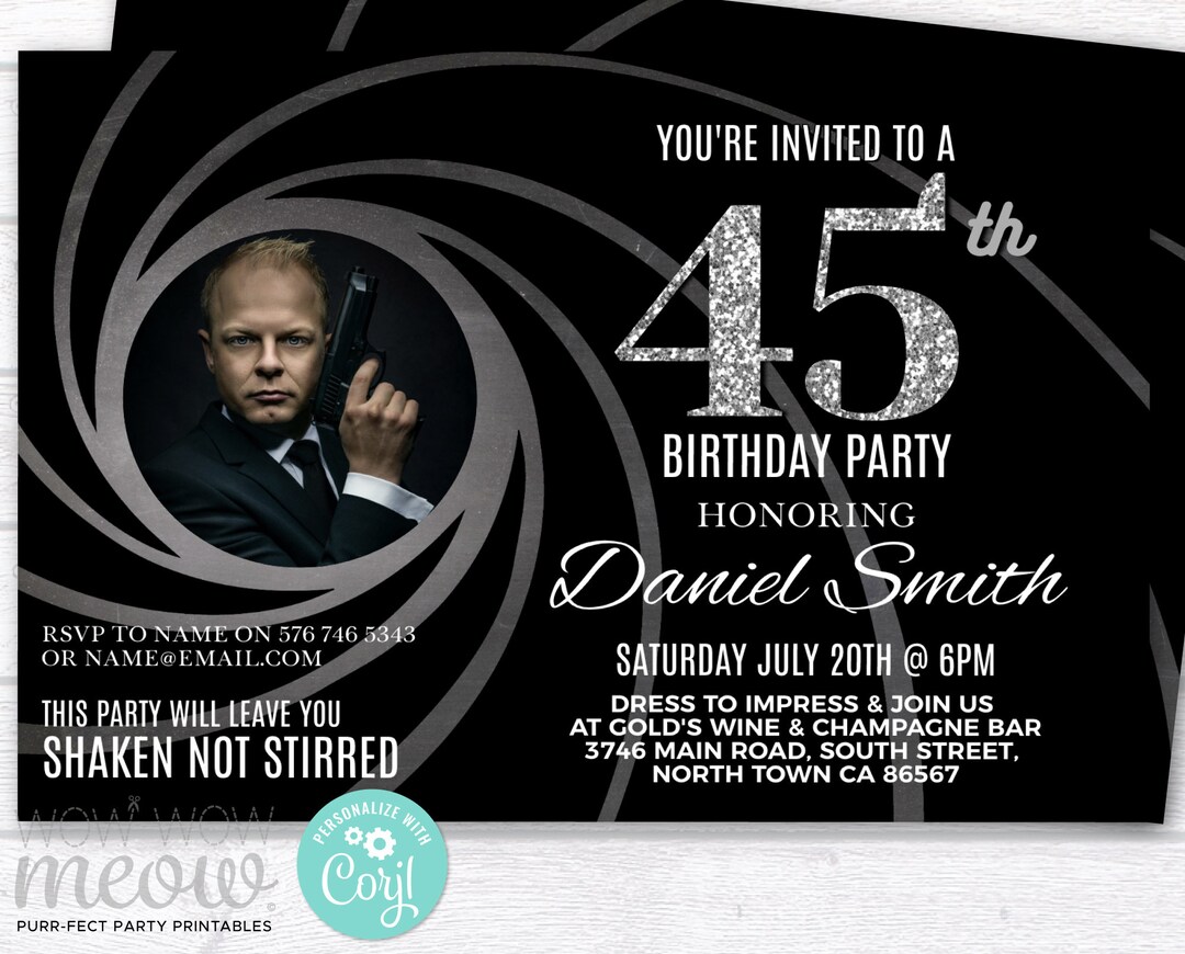 Birthday Invite Party Invitation Photo INSTANT DOWNLOAD Secret Agent ...