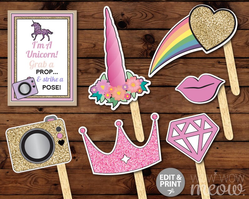 Unicorn Photo Props 50 Items + Sign INSTANT DOWNLOAD Birthday Unicorns ...