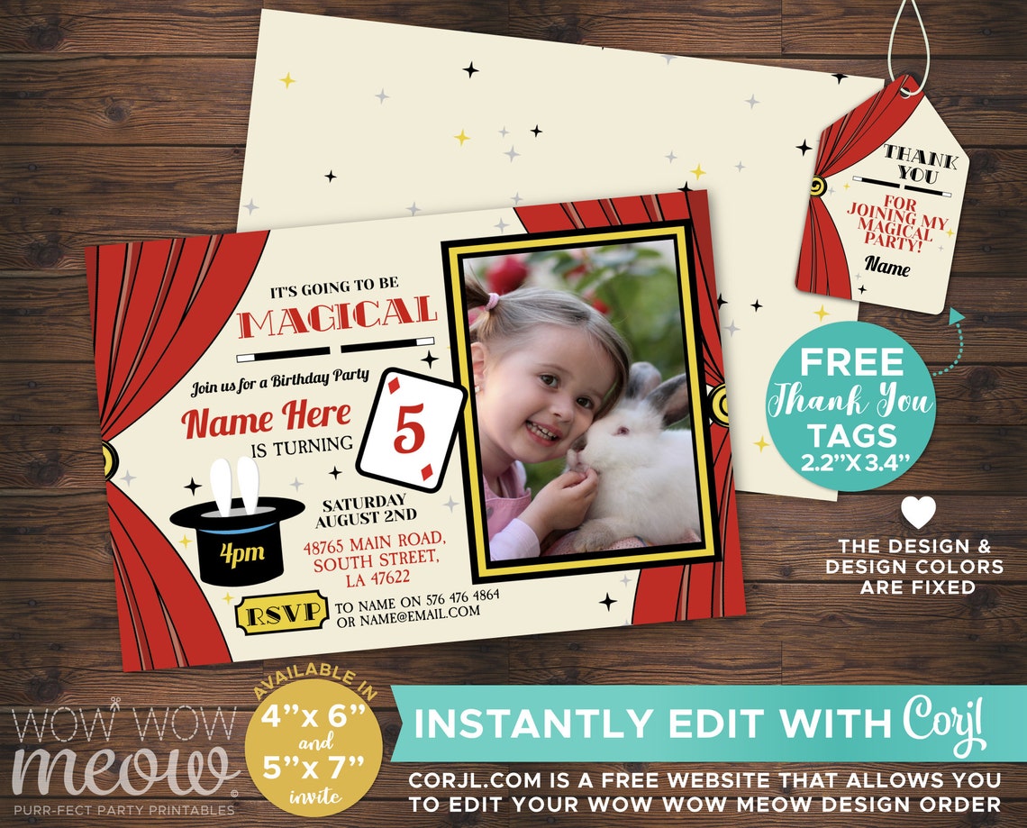 Magic Party Invitations Magician Birthday Invites Photo Show - Etsy