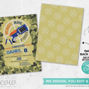 EDITABLE Dart Gun Birthday Invite Battle Camouflage Army Invitation ...