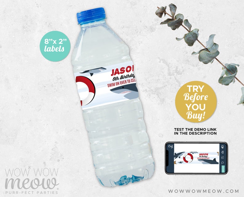 Shark Pool Party Water Bottle Labels Editable Birthday Party - Etsy