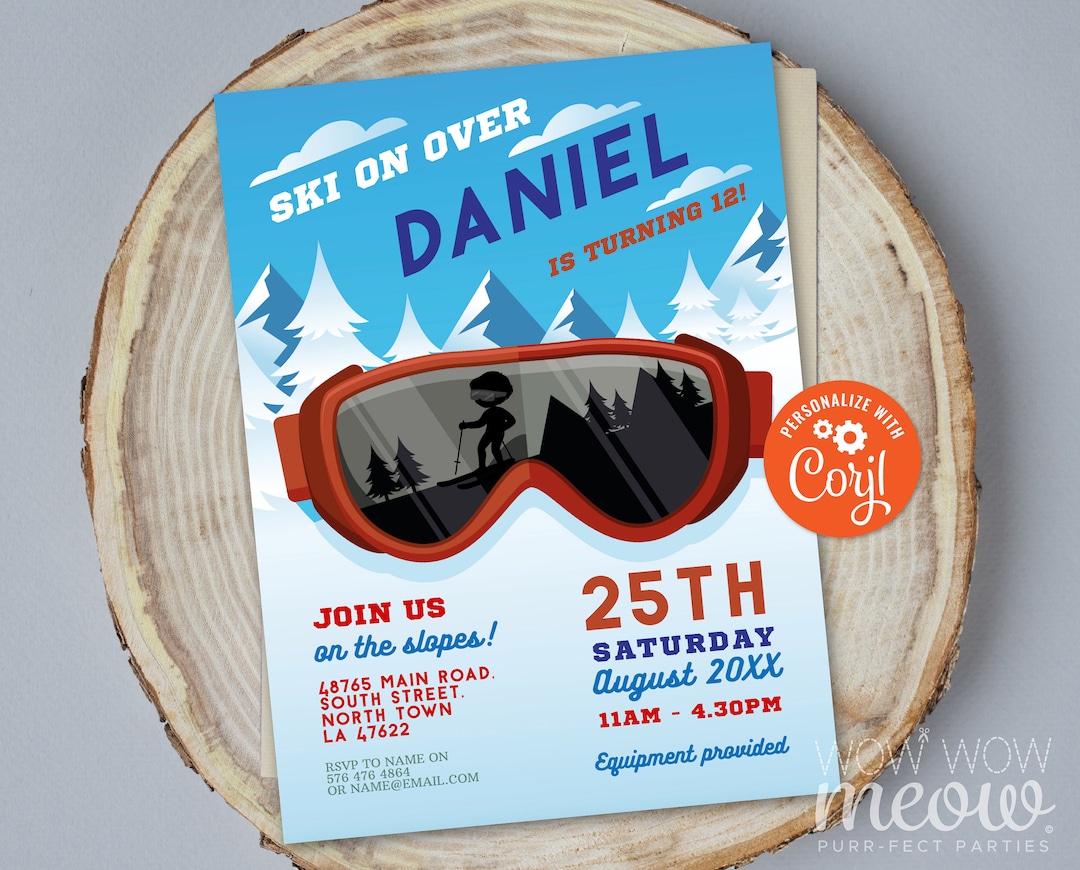 Ski Invitation Birthday Dry Slope Skiing Party INSTANT DOWNLOAD Invite ...