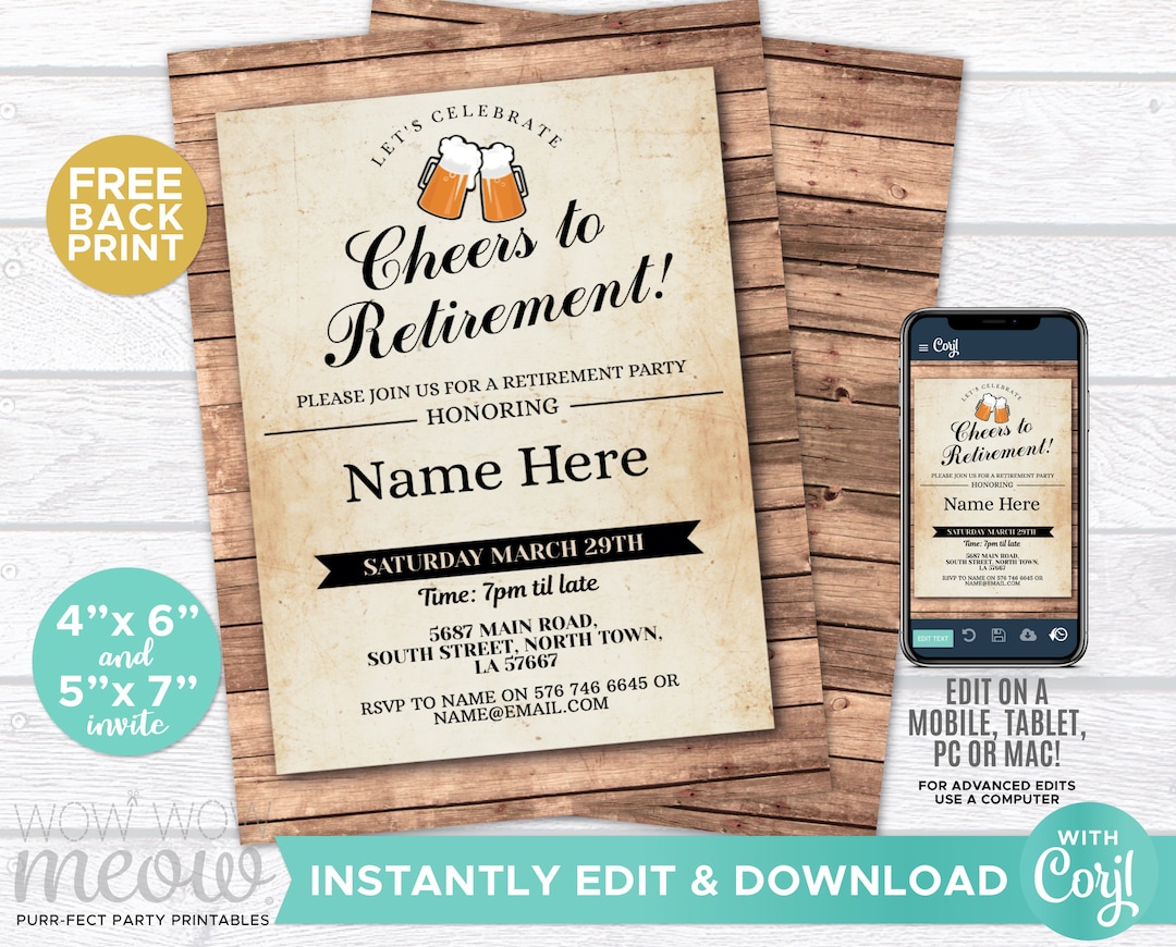 Cheers to Retirement Invitation Beers Retired Invite Letter Pub Instant ...
