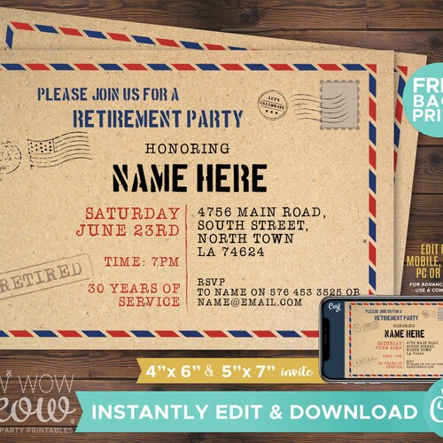 Retirement Invitation Ticket Surprise Retired INSTANT DOWNLOAD - Etsy