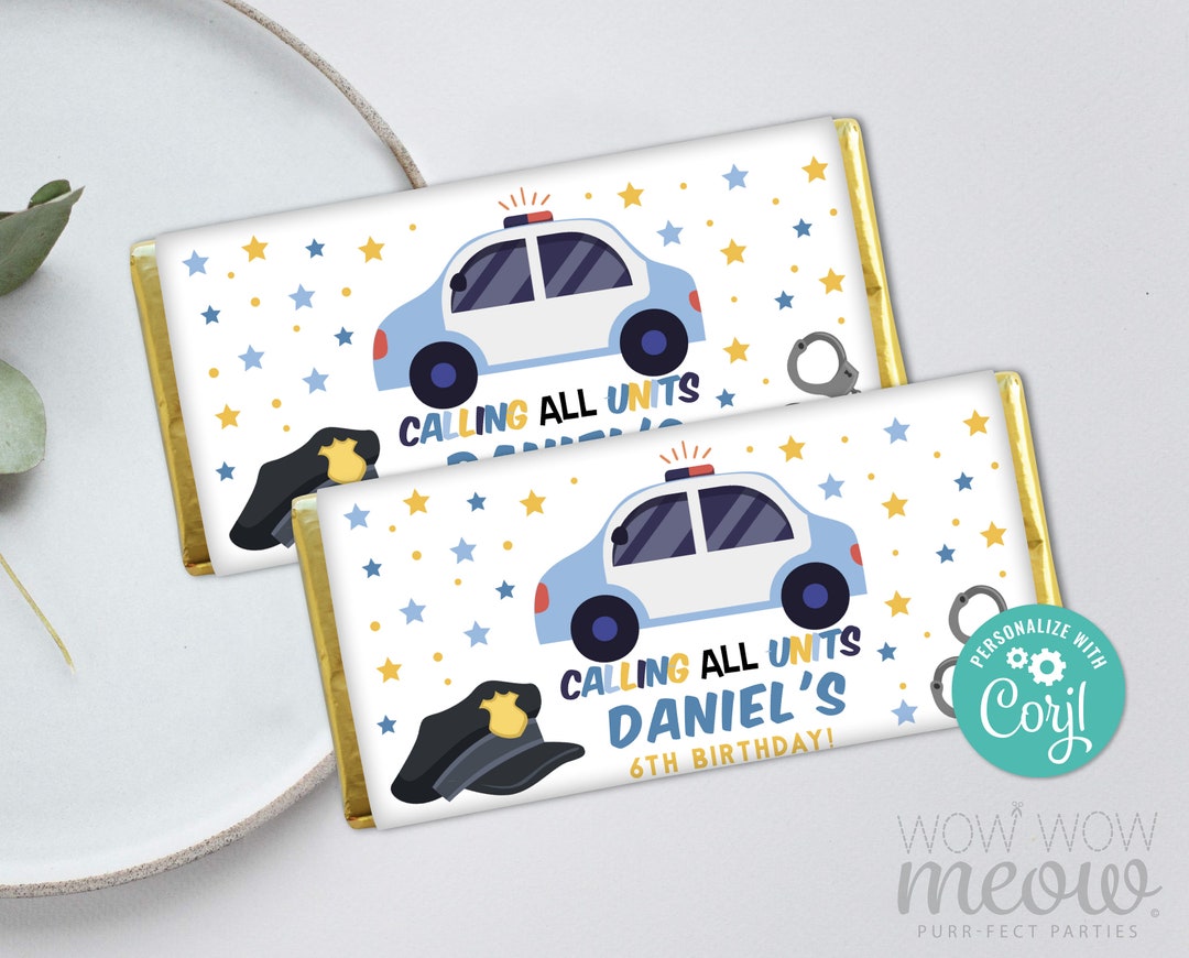 Police Party Birthday Chocolate Bar Wrapper Cops Vehicle Birthday Candy ...