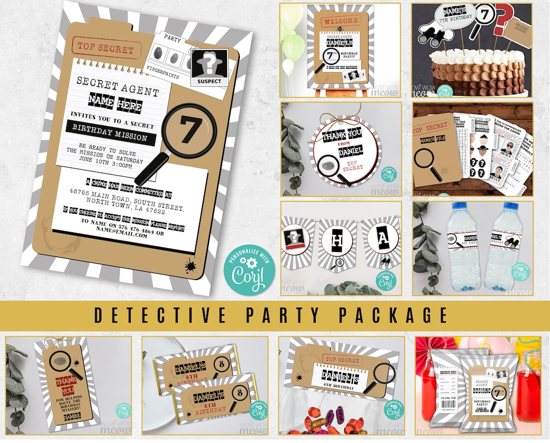 Spy Birthday Bundle EDITABLE Invitations Included Package Secret Agent ...