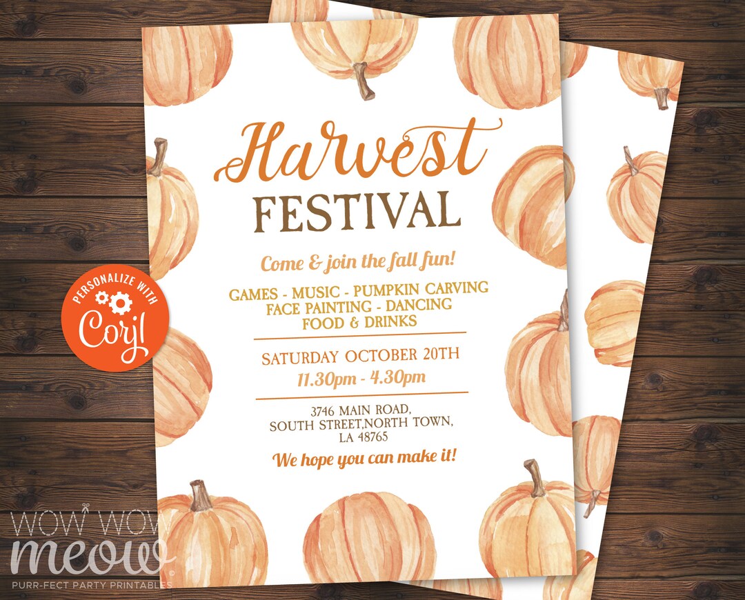 Fall Harvest Festival Invitations Party Rustic Invite Printable INSTANT ...