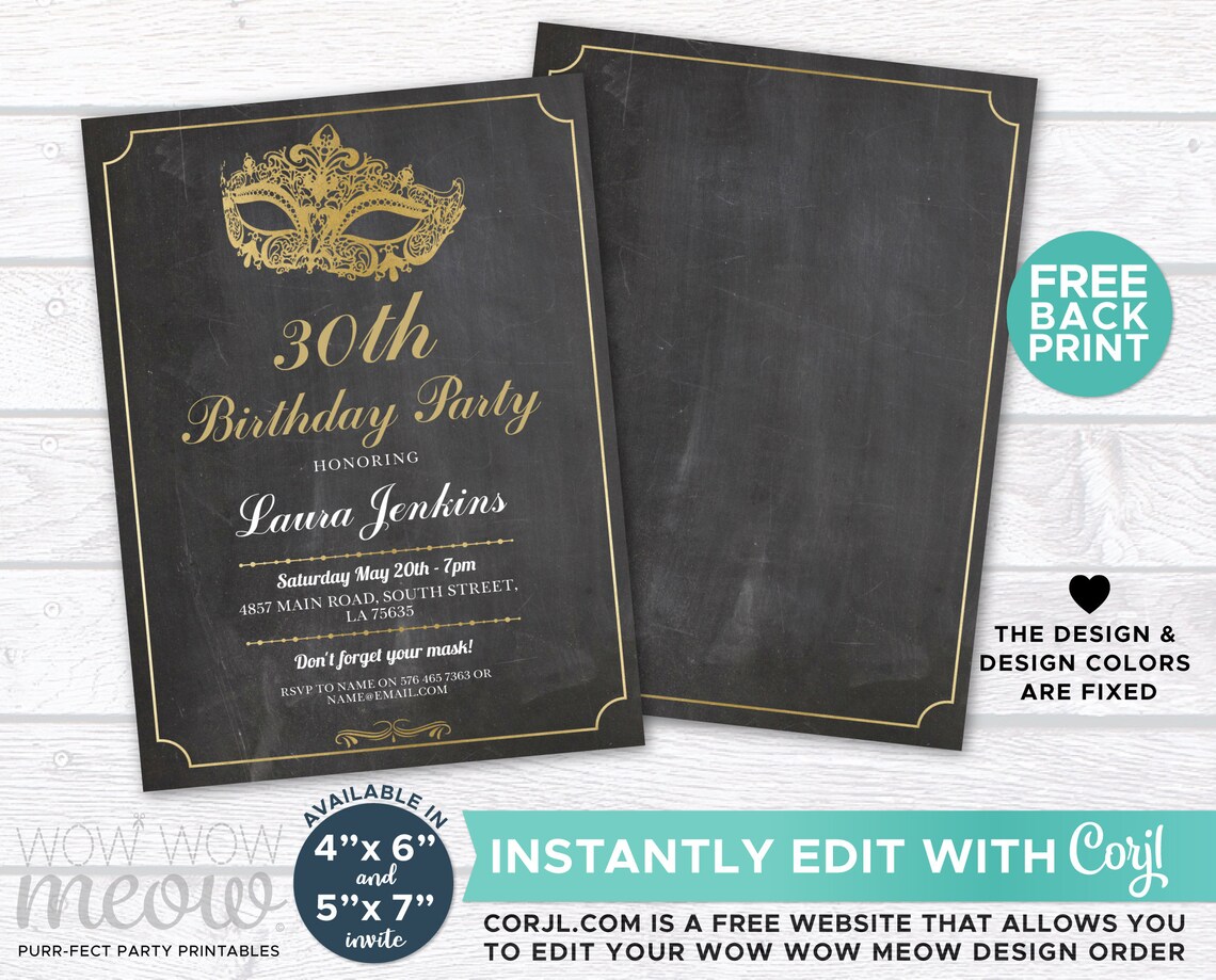 MASQUERADE Birthday Party Mask Masked Ball Invitation Any Age - Etsy