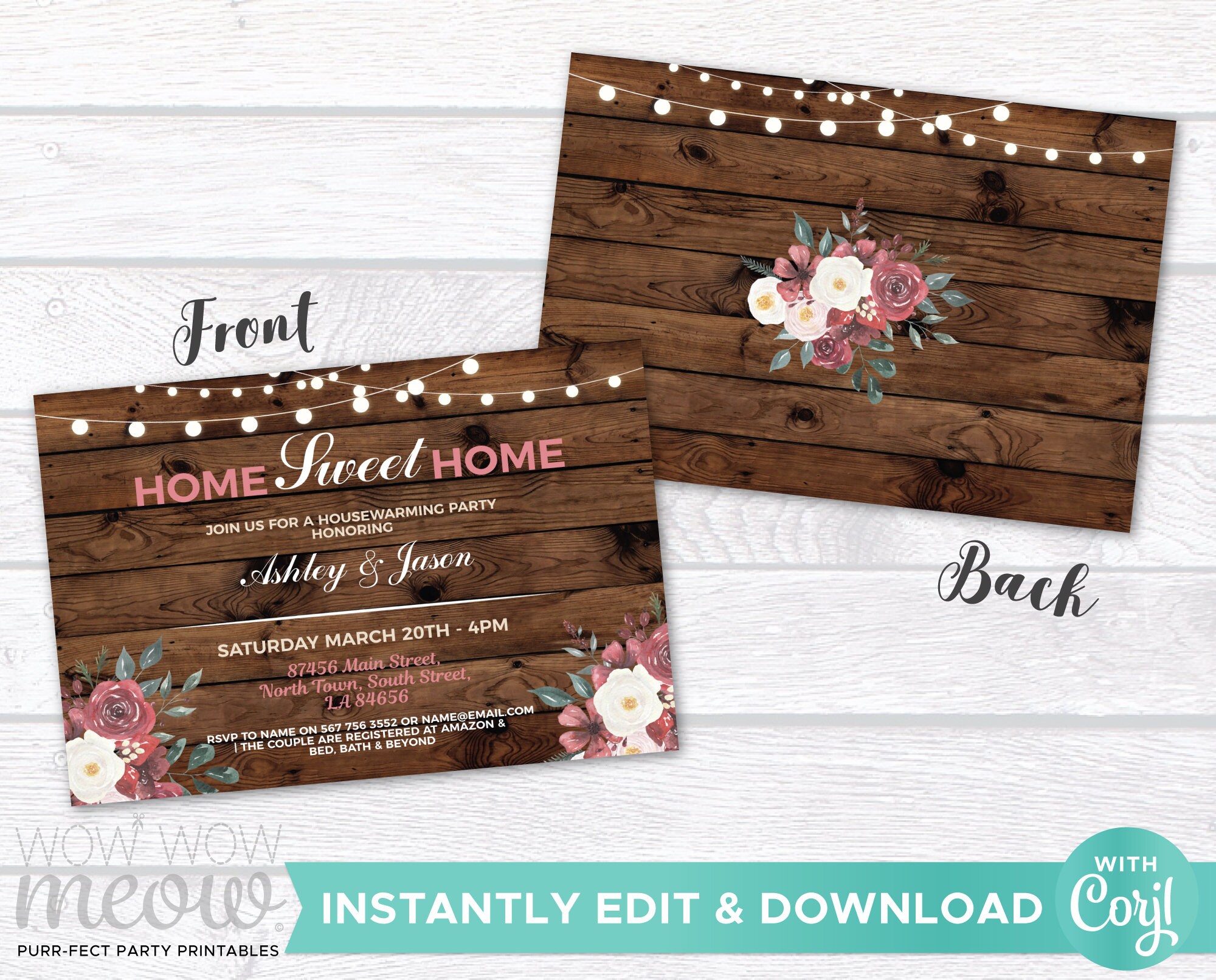 Housewarming Invitation Home Sweet Home Rustic New House | Etsy