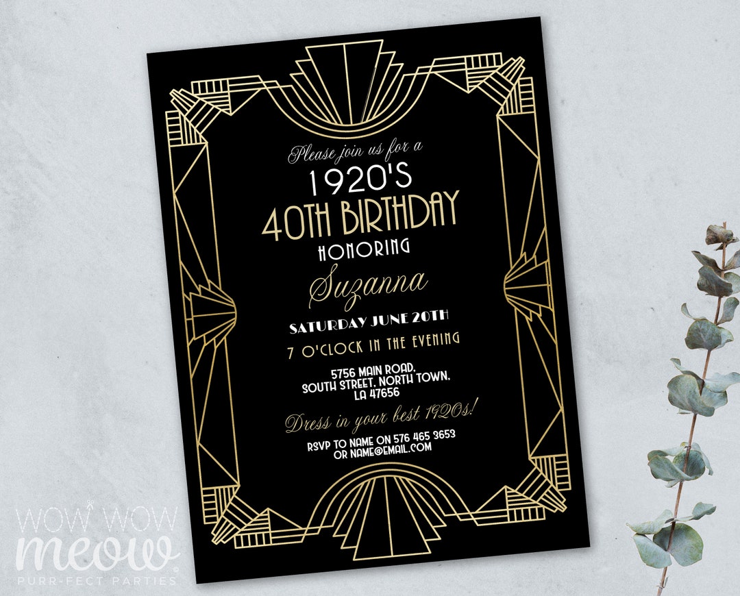1920 Birthday Invite Art Deco Roaring 20s Invitation Party INSTANT ...