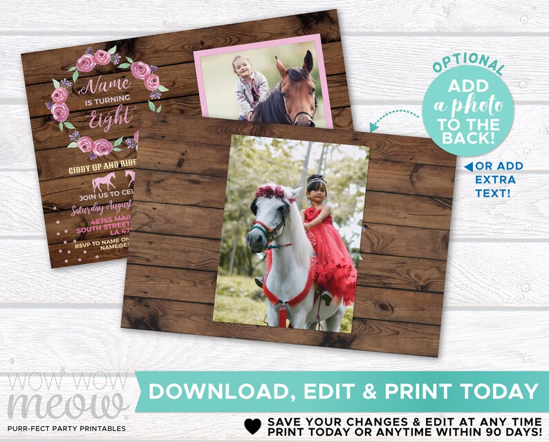 Horse Invitation Photo Girls Party Invite Horseback Birthday Pony ...