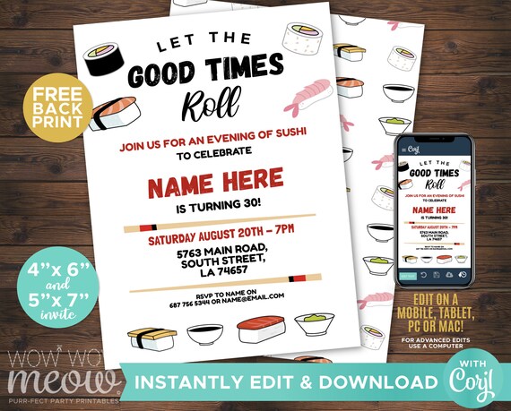 Sushi Birthday Invitation INSTANT DOWNLOAD Surprise Japanese - Etsy UK