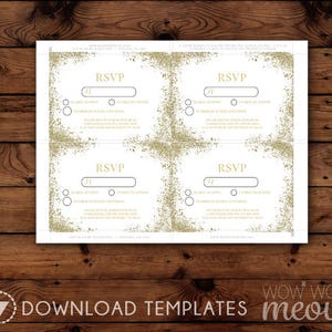 RSVP Cards Gold Sparkle Printable INSTANT DOWNLOAD Edit & Print Glitter ...