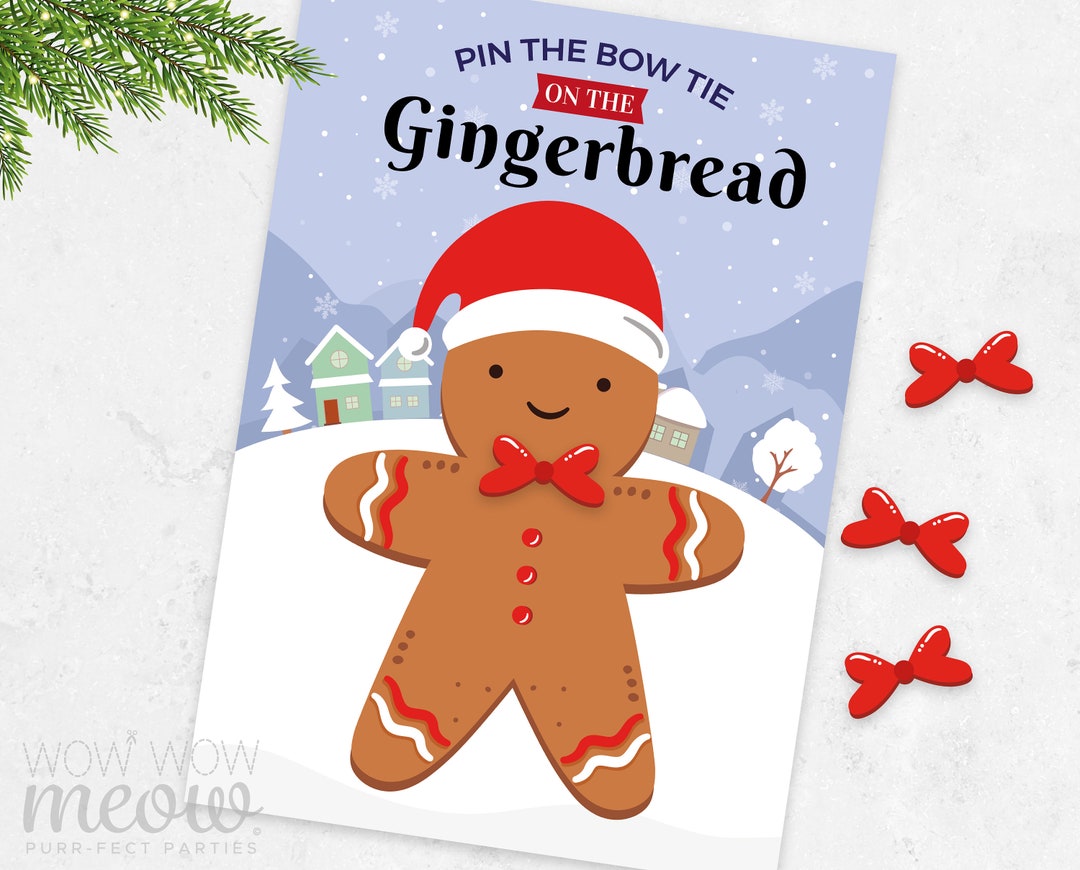 Pin the Bow Tie Gingerbread Man Game Christmas Festive Printable ...