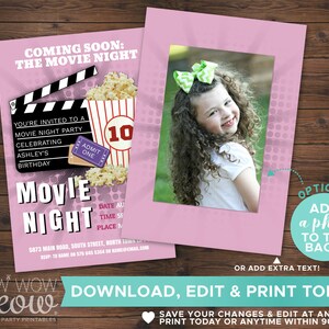 Girls Movie Night Invitation Birthday Film Party Theatre - Etsy UK