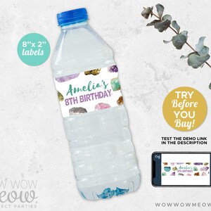 Geology Party Water Bottle Pink Labels Editable Birthday Party Gift ...
