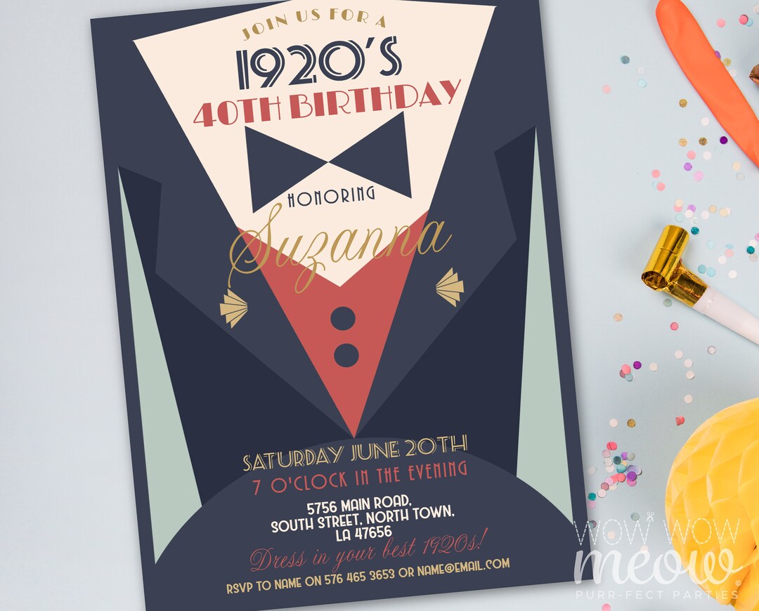 Retro 1920 Invitation Art Deco Birthday Gatsby Invite Party Invitation ...