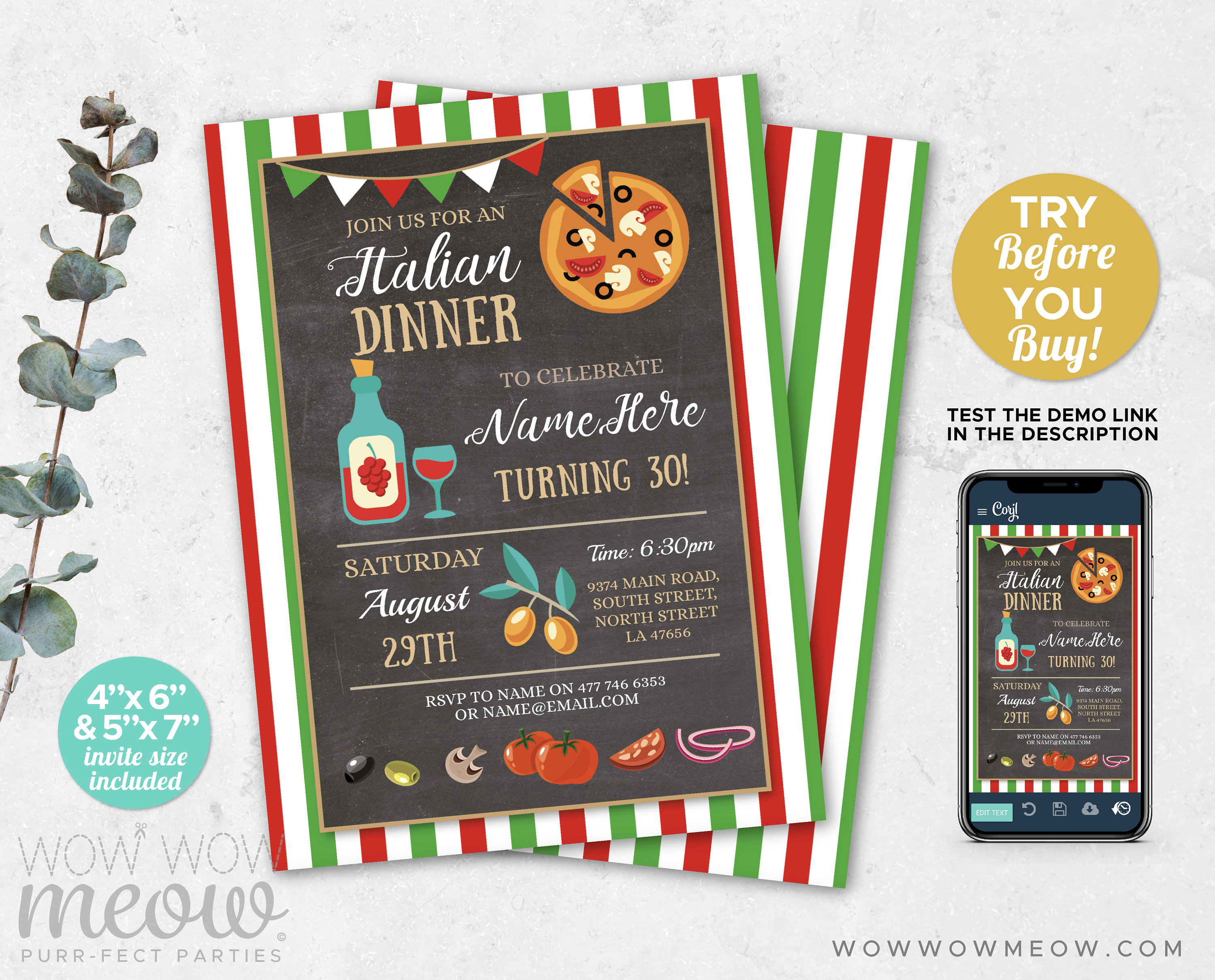 Italian Birthday Invitation INSTANT DOWNLOAD Surprise Pizza - Etsy
