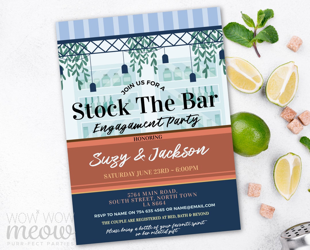 Stock the Bar Invitation Drinks Alcoholic Cocktails Engagement Invite ...