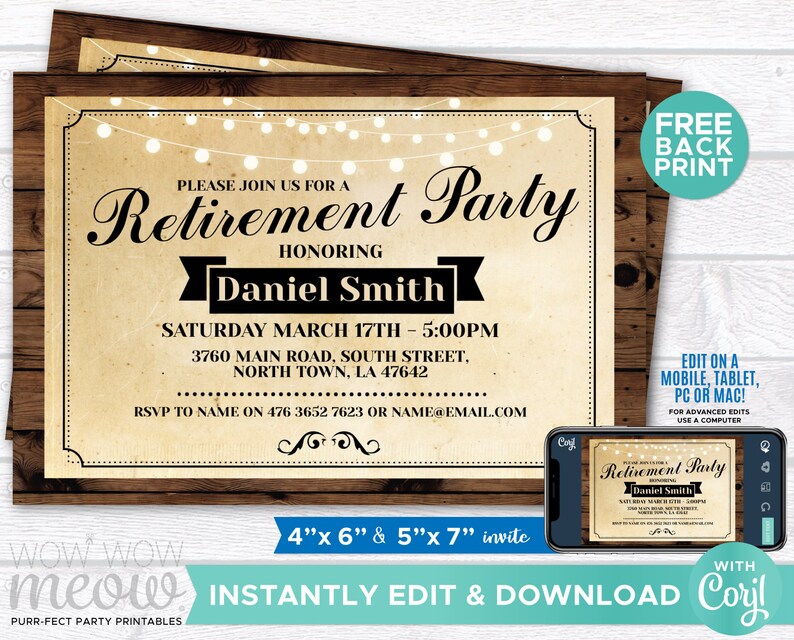 Retired Party Invitation Rustic Retirement Invite INSTANT - Etsy UK