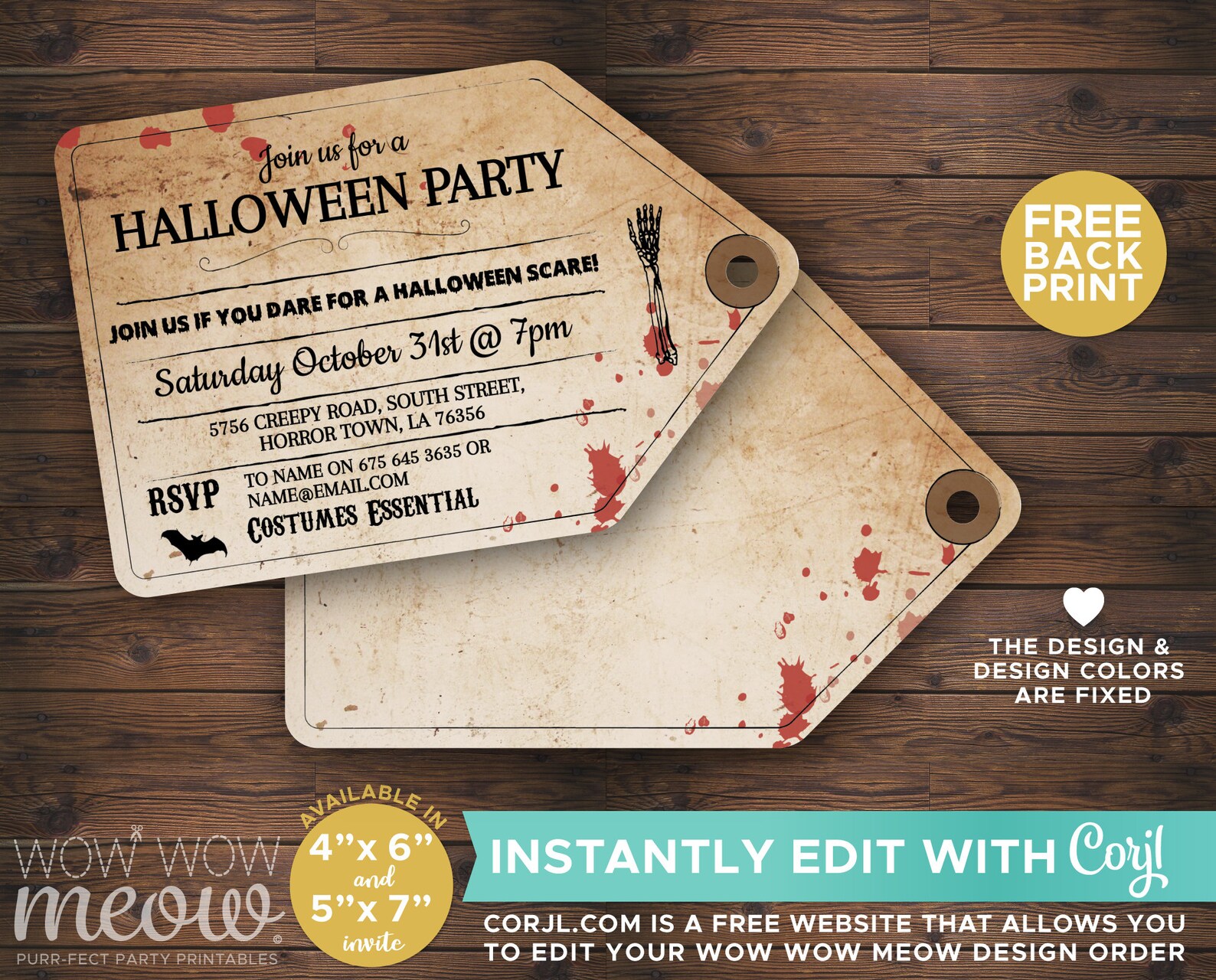 Halloween Invitations Gothic Party Invites Printable Ticket | Etsy