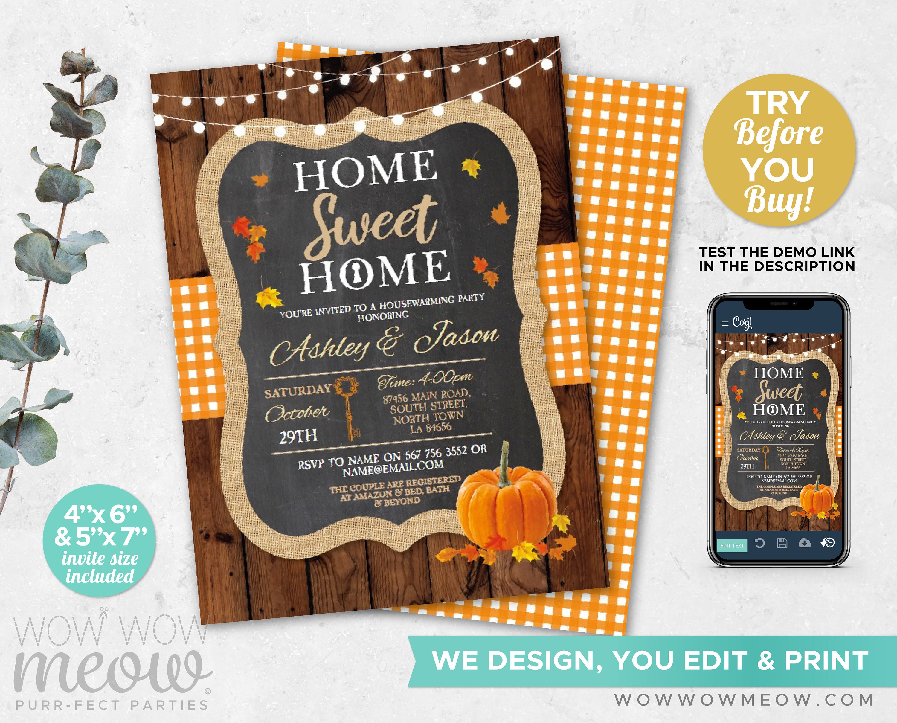 Fall Housewarming Invite New House Invitation Home Sweet Home Couple ...