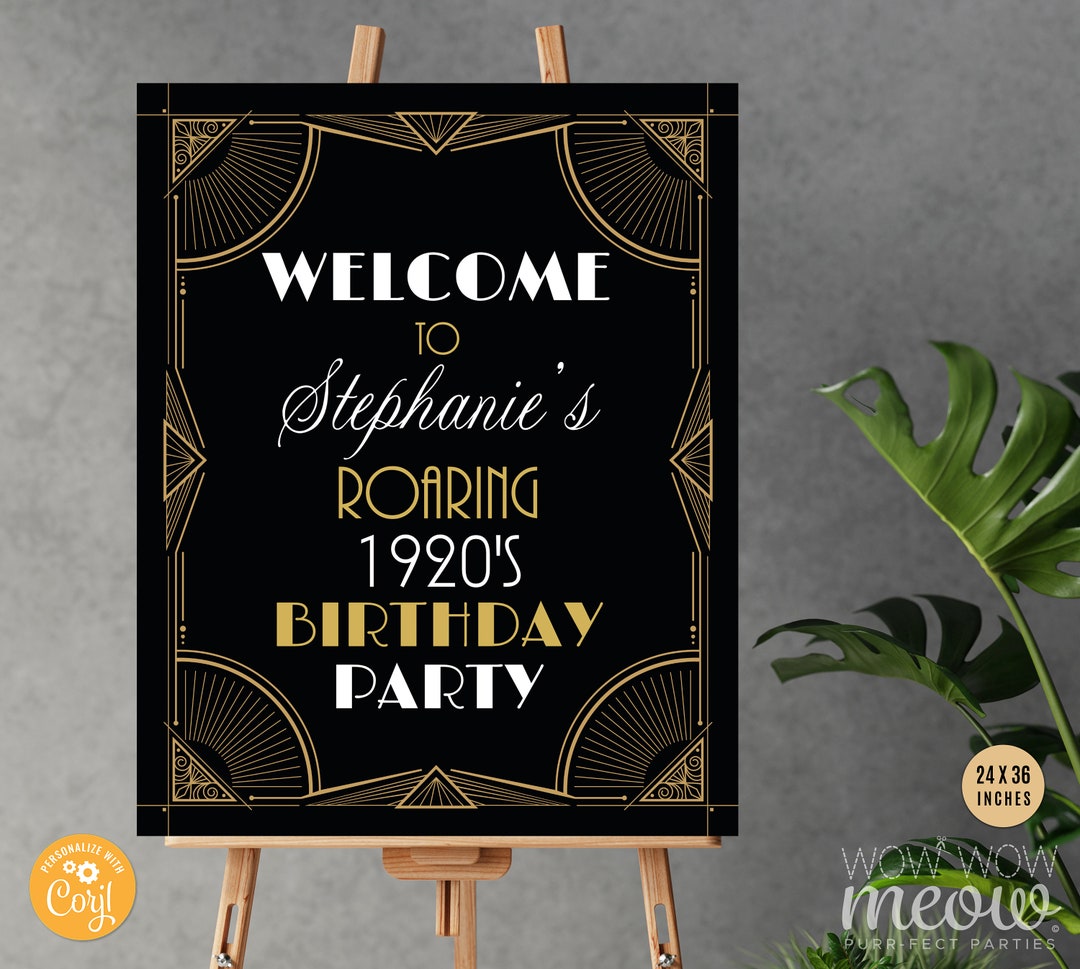 1920s Art Deco Editable Sign Welcome Birthday Party Large Twenties 24 X ...