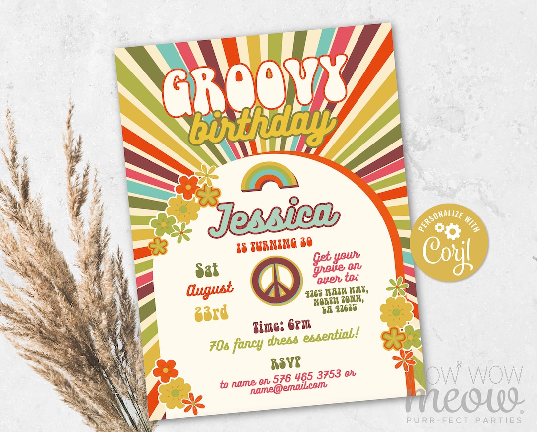 Seventies Invitation Birthday 1970's Invite Party 70s INSTANT DOWNLOAD ...