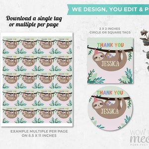 Sloth Birthday Thank You Girls Pink Tags Birthday Party Hang Out Wild ...