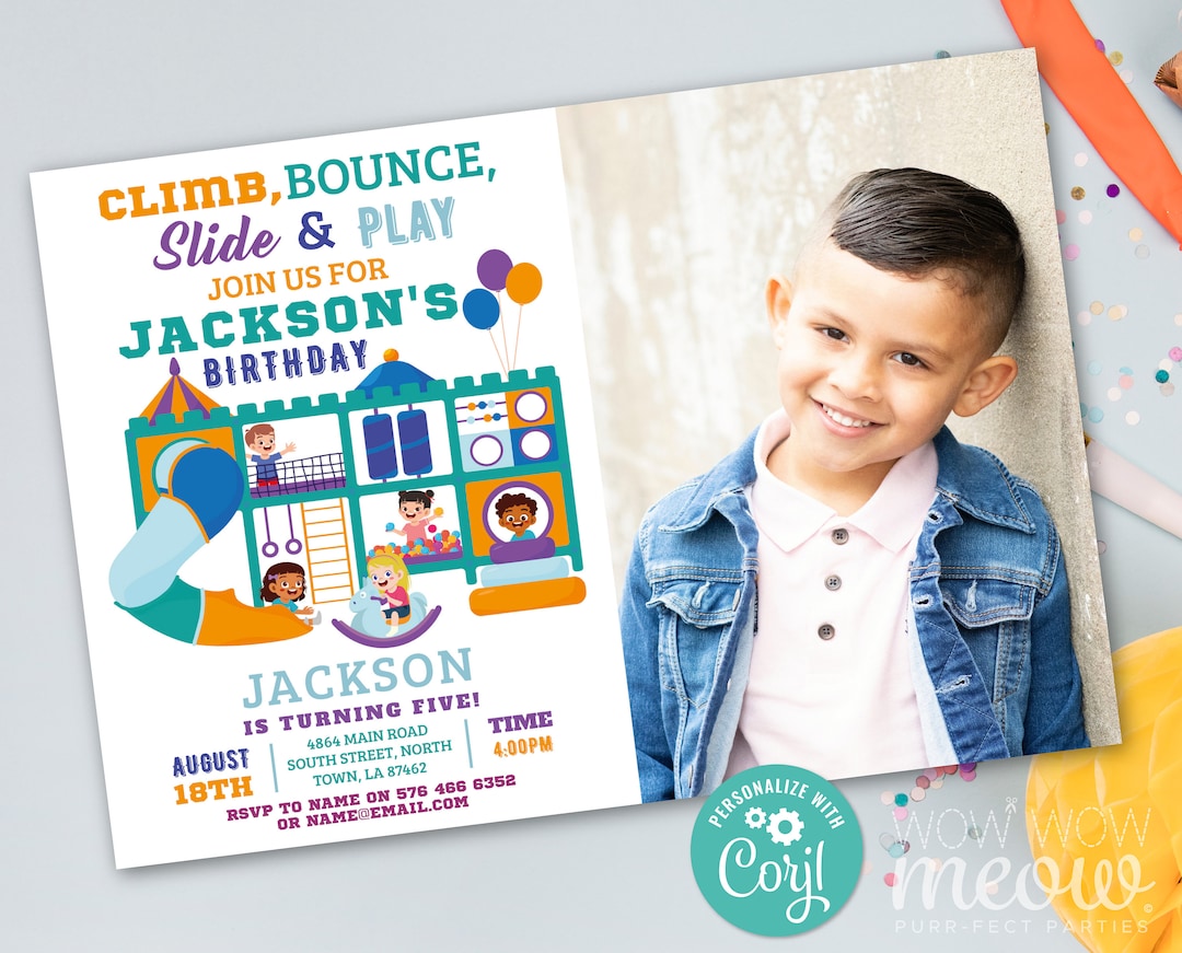 Soft Play Birthday Invitations Boys Blue Indoor Play Kids Any Age Photo ...