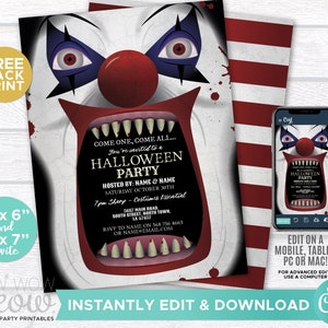 Clown Halloween Invitations Scary Horror Carnival Party | Etsy